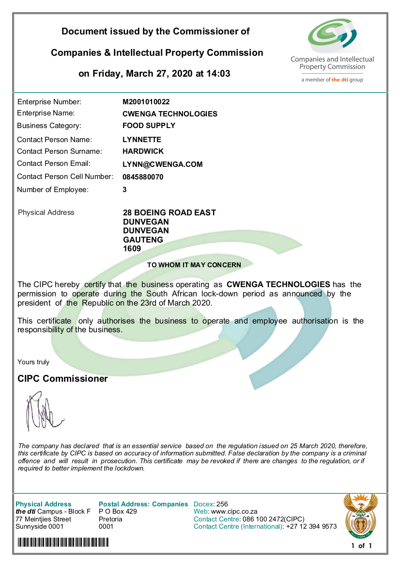 CIPC Certificate For Cwenga png CWENGA Technologies Pty Ltd 